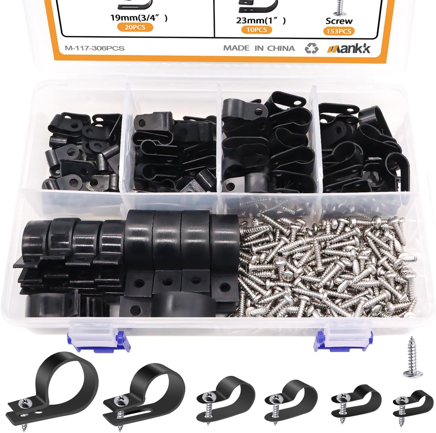 Amazon.com: mankk 306PCS Cable Clips Wire Clips Assortment Kit Nylon ...