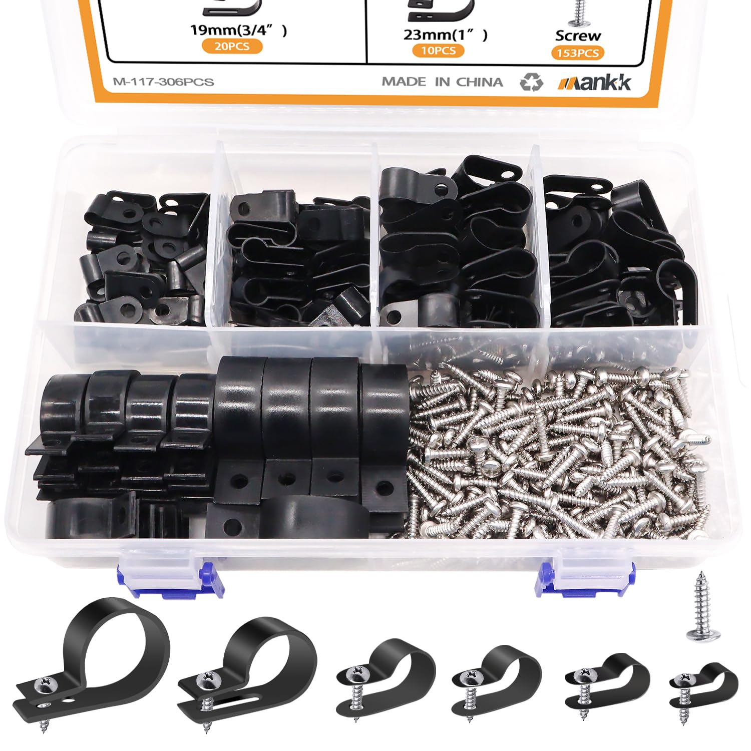 Amazon.com: mankk 306PCS Cable Clips Wire Clips Assortment Kit Nylon ...