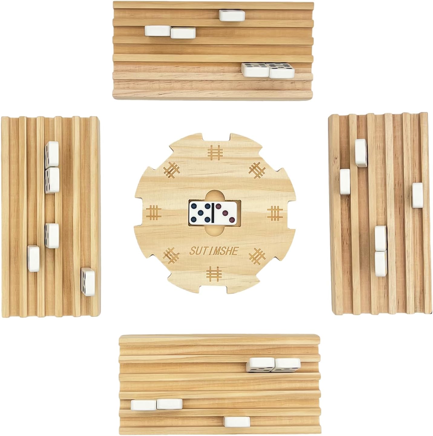Amazon.com: SUTIMSHE Mexican Train 4 Wooden Domino Trays/Racks Set with ...