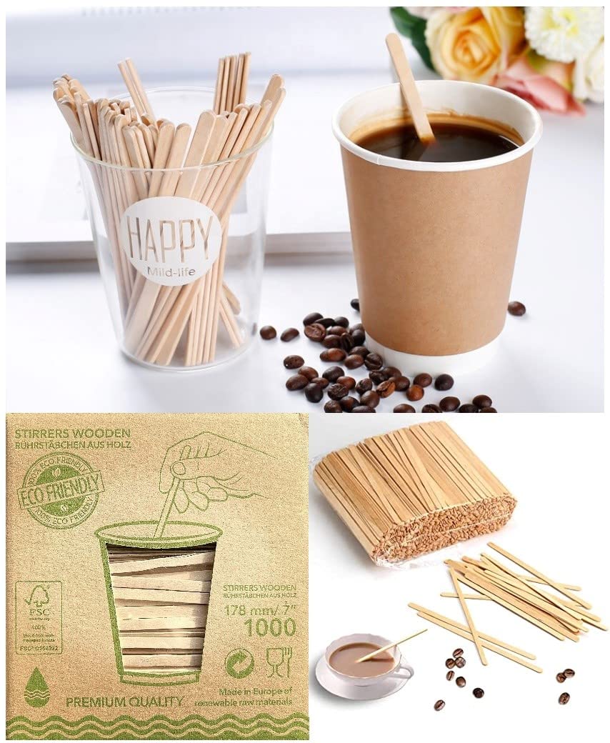 1000 X Wooden Stirrers for Hot Drinks 7 Inches (7") Coffee Tea Stirrers ...