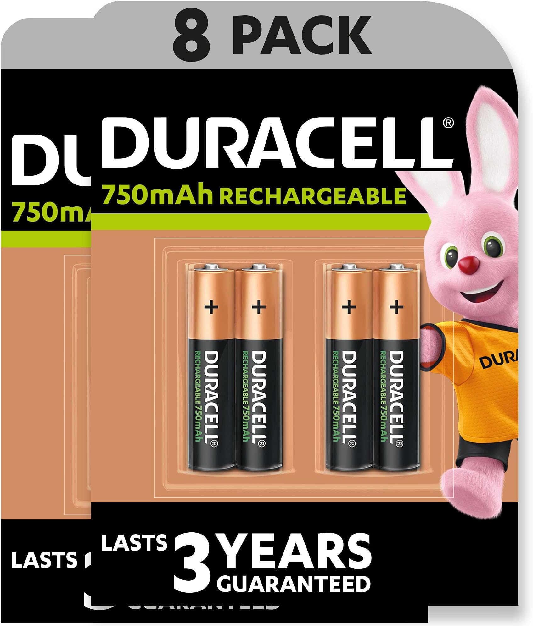 Duracell AAA Rechargeable Batteries (Pack of 8), 750 mAh NiMH, 1000 ...