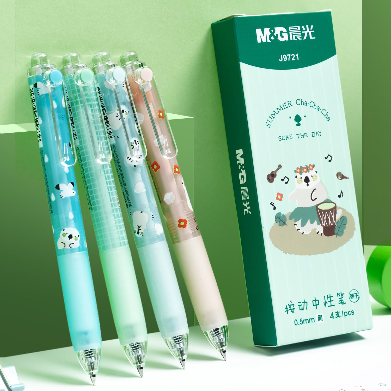 M&G Cute Gel Pens 4Pcs Retractable Black Ink Quick Dry Pens 0.5mm Fine ...