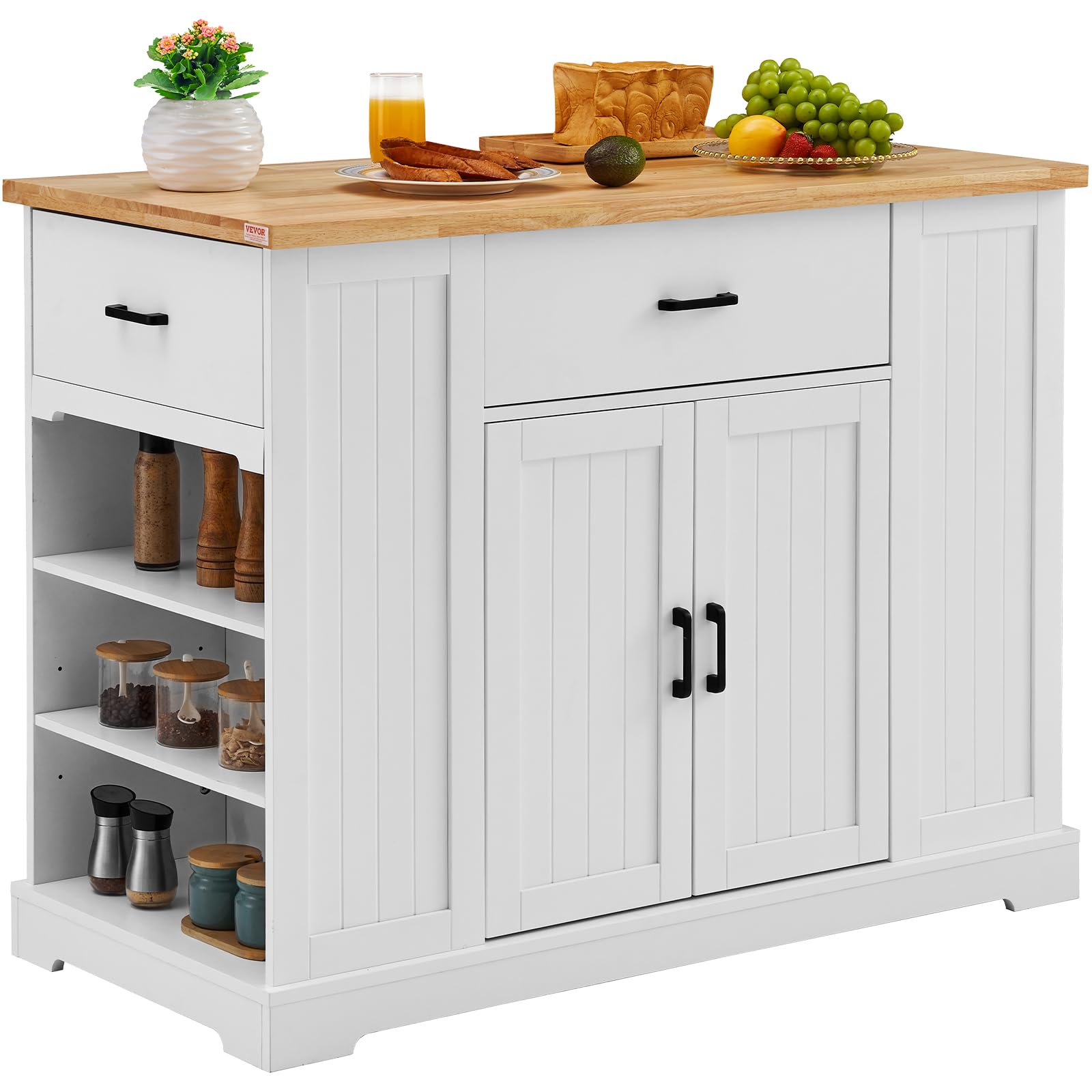 Amazon.com: VEVOR Kitchen Island Cart, 46" Wood Top Breakfast Bar with ...