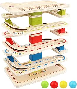 Wooden Ball Run Toy | 8-Tier and 4 Balls Drop and Roll Tower,Ramp ...