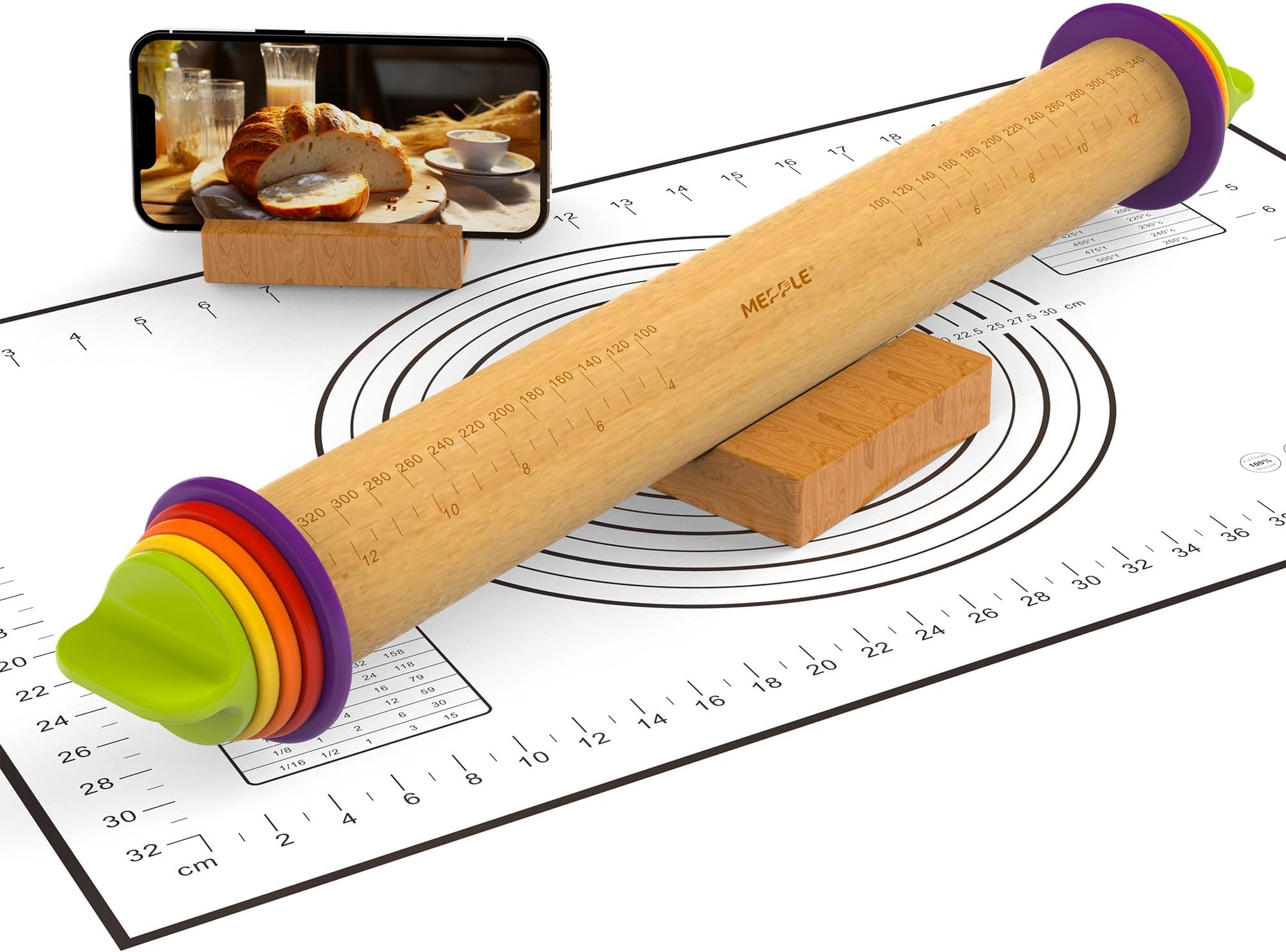 Amazon.com: Adjustable Extra Large Pastry Rolling Pin with Thickness ...