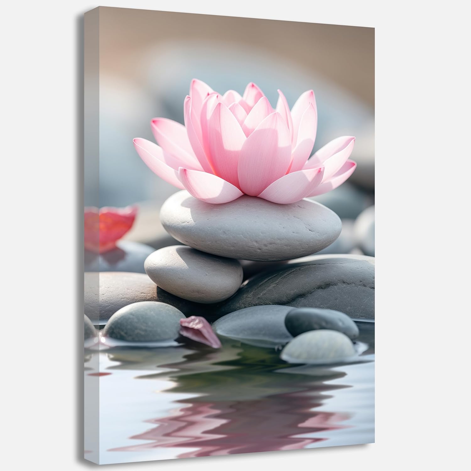 QIXIANG Pink Lotus Flower Canvas Wall Art Zen Stone and Pink Floral ...