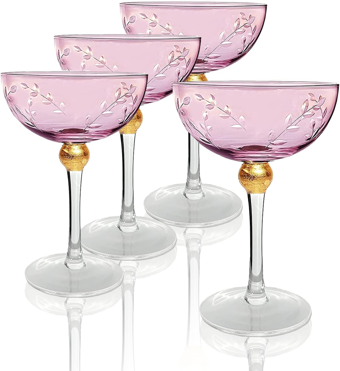 Amazon.com | Vintage Art Deco Coupe Glasses | Set of 4 | 7 oz Classic ...