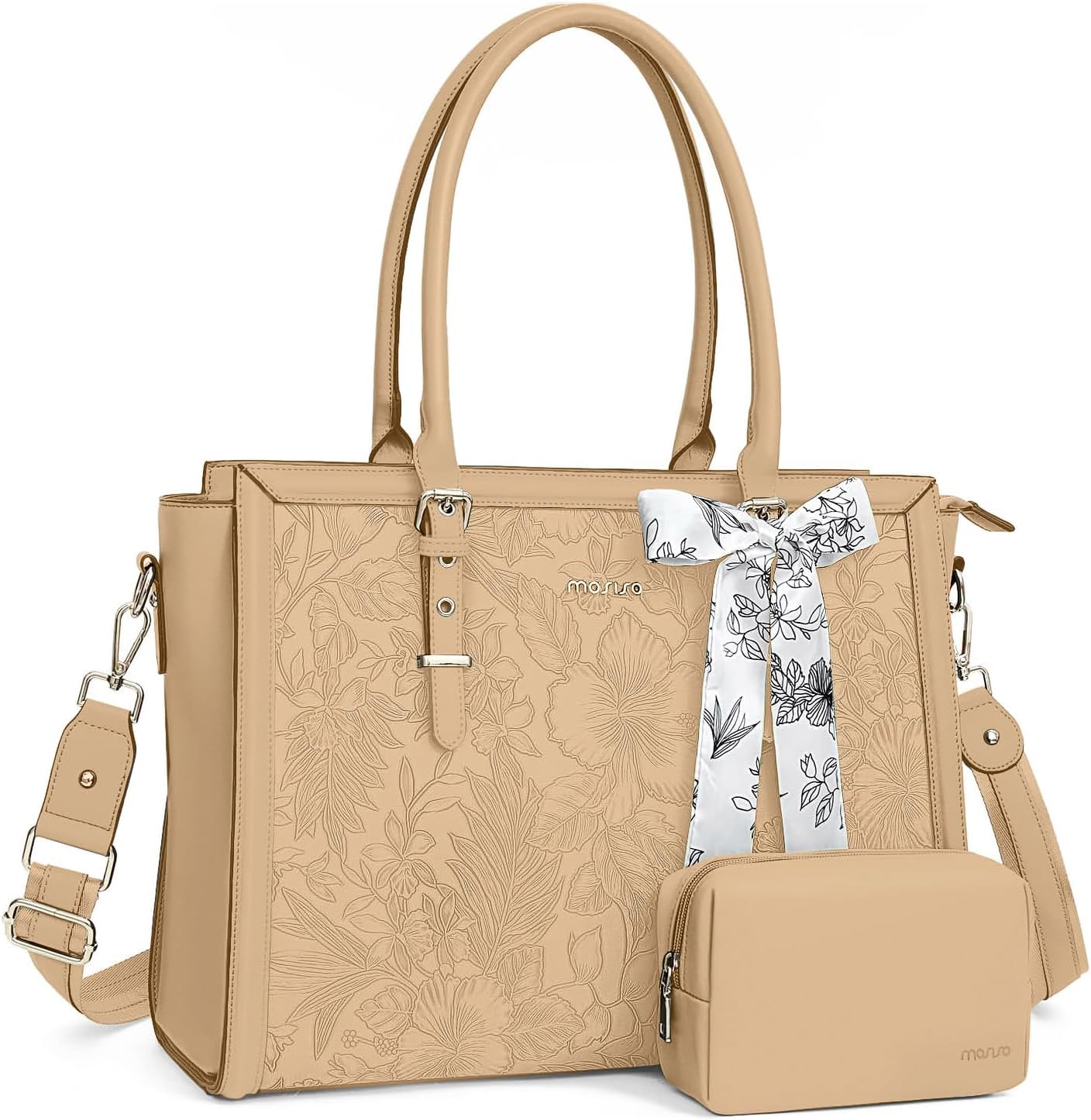 Amazon.com: MOSISO Laptop Bag for Women, PU Leather Tote Bag, Front ...