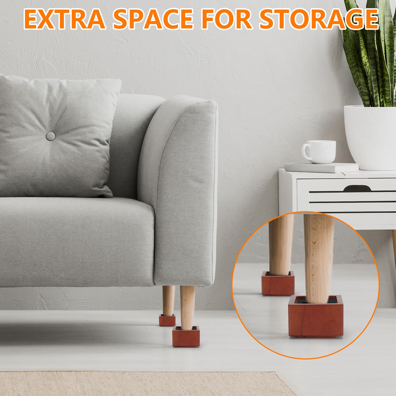 Bed Risers (Set of 8) Lifts Height 2" or 4",Natural Wood Bed Desk Chair ...