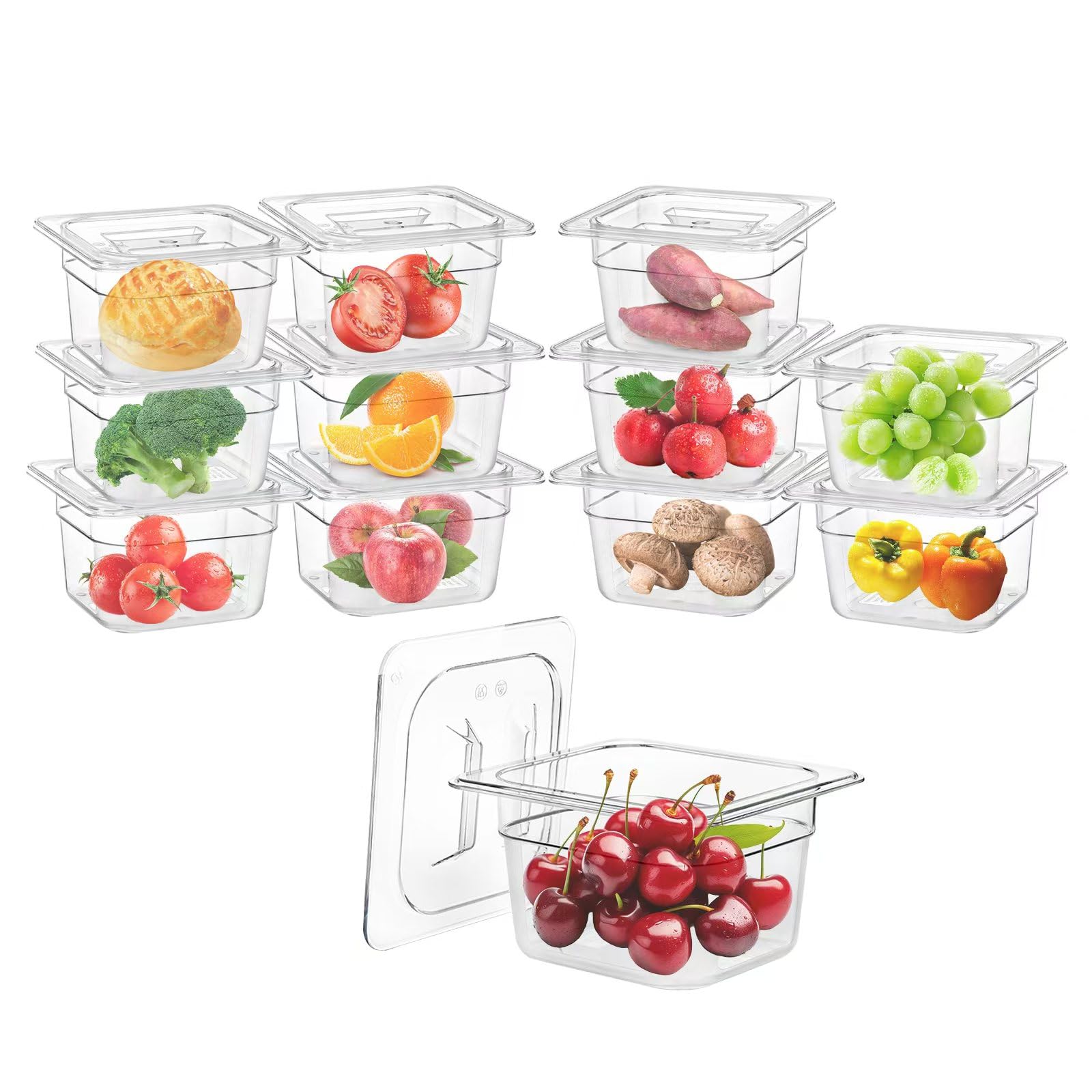 Amazon.com: FORITRUE 1/6 4'' 12 Pack Plastic Food Pans With Lids, Clear ...