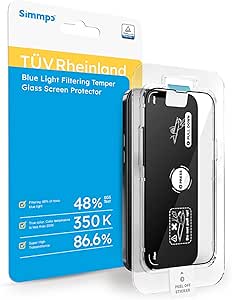 Simmpo (TUV Rheinland Certified Eye Protection Anti Blue Light Screen Protector for iPhone 14/13 ...