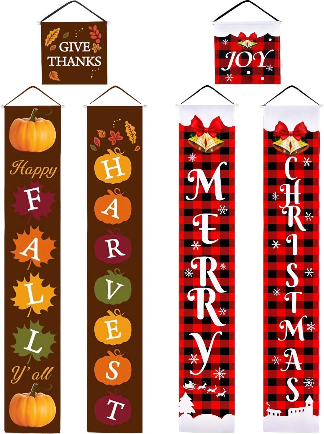 Amazon.com: 3 Pieces Reversible Christmas and Thanksgiving Banner ...