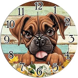 Amazon.com: Vinisong Boxer Round PVC Clock for Wall 12x12in Battery ...