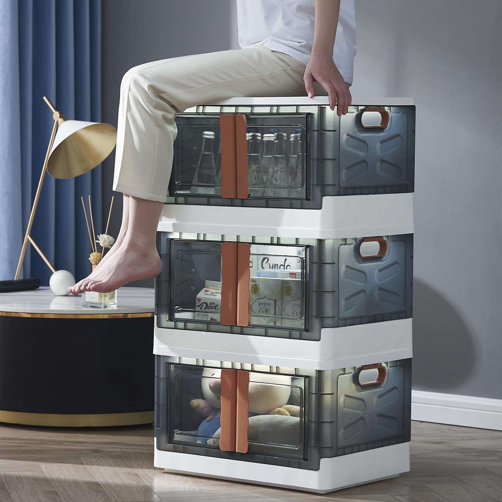 Zimtown Plastic Storage Bins with Lids, 3 Pack Collapsible Storage Bin ...