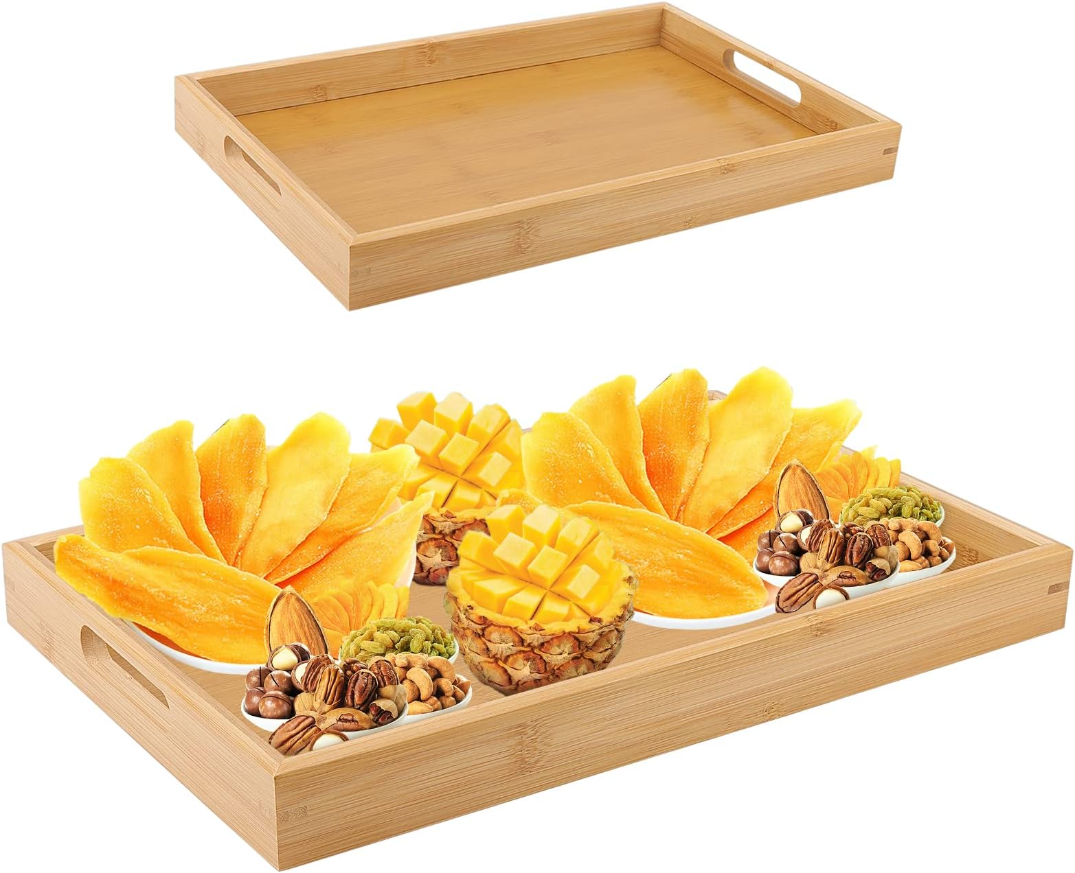 PURATEN Wooden Serving Tray with 2 Handles - Wood Ware Tray Tea ...