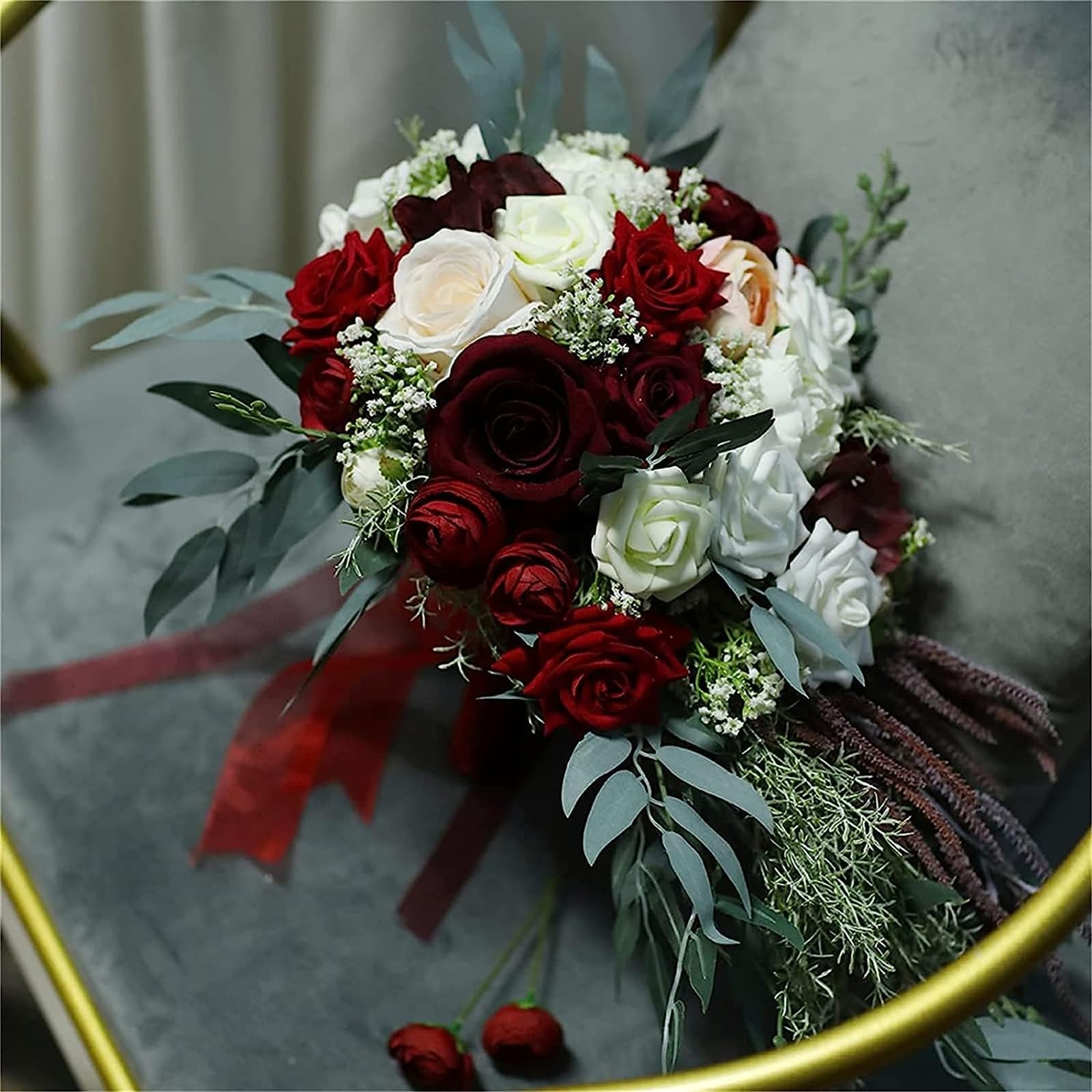 Unique Wedding Bouquets Red Rose Dark Red (burgundy), Black And White