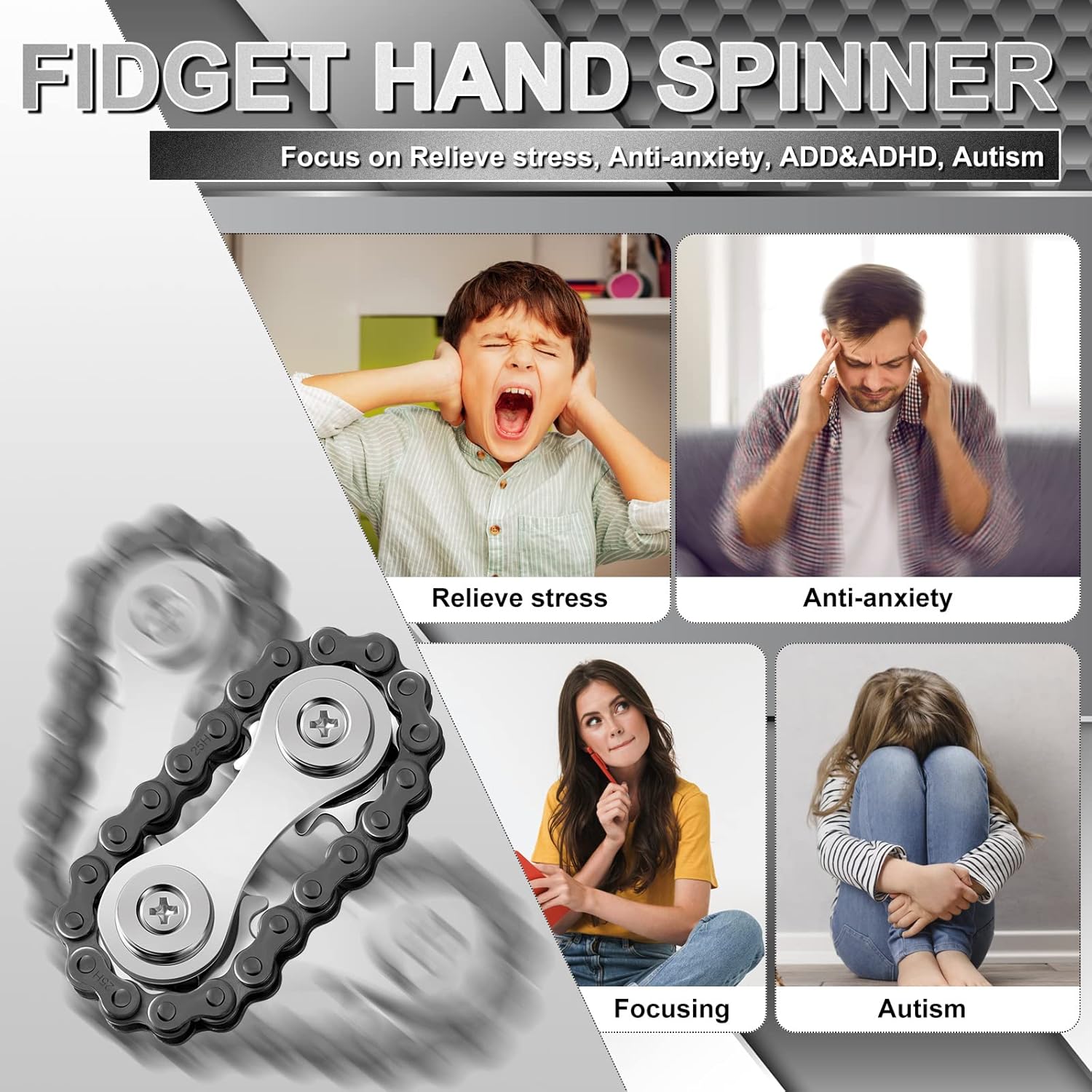 Honoson 3 Pack Sprocket Chain Fidget Toy Sprocket Fidgets Stainless ...