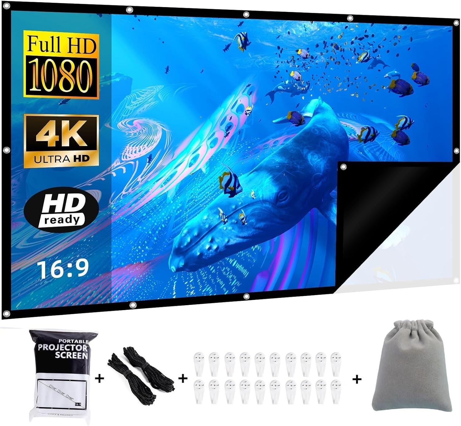 Amazon.com: Black Backing Projector Screen 150 INCH VERCORKIN Outdoor ...