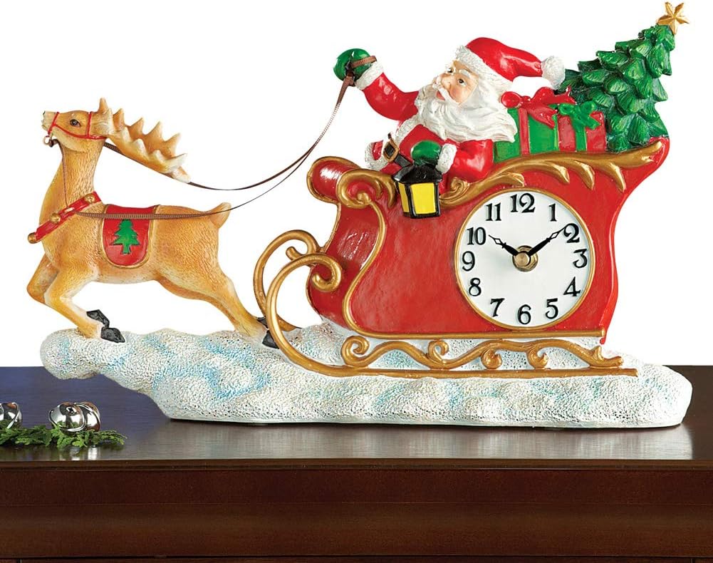 Amazon.com: Collections Etc Santa in Sleigh Wall Clock Christmas ...
