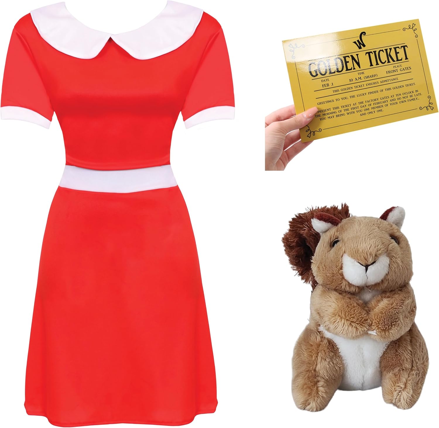 Ladies Spoilt Golden Ticket Winner Costume - Red Dress with White ...