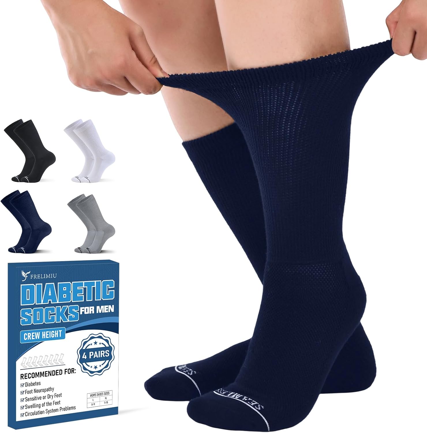 Amazon.com: Frelimiu Diabetic Socks for Men, Seamless Crew Socks with ...