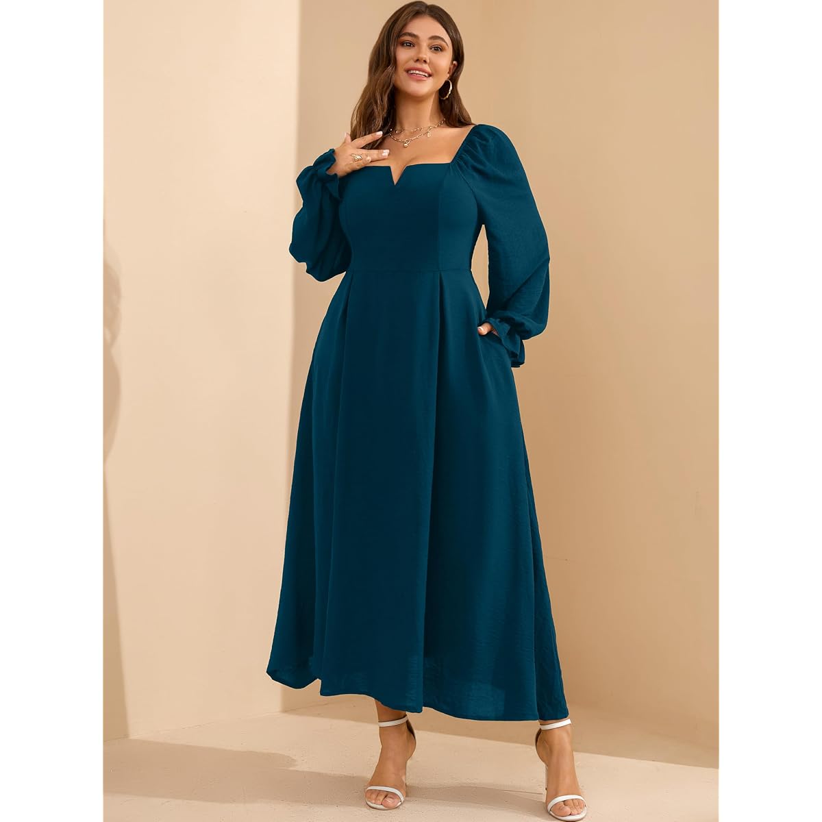 $8/mo - Finance RWJ Long Sleeve Dress for Women 2025 Fall V Neck ...