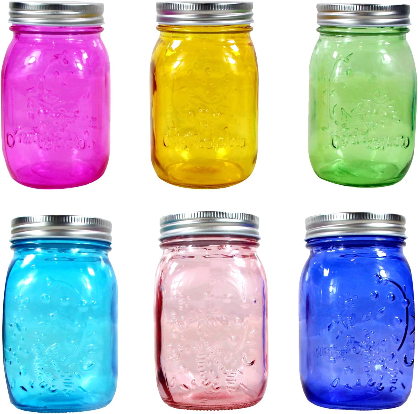 Amazon.com: Mason Jars 16 oz with Lids Colored Mason Jars Regular Mouth ...
