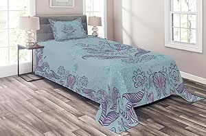 Amazon.com: Ambesonne Abstract Coverlet, Floral Motifs with Leafy ...