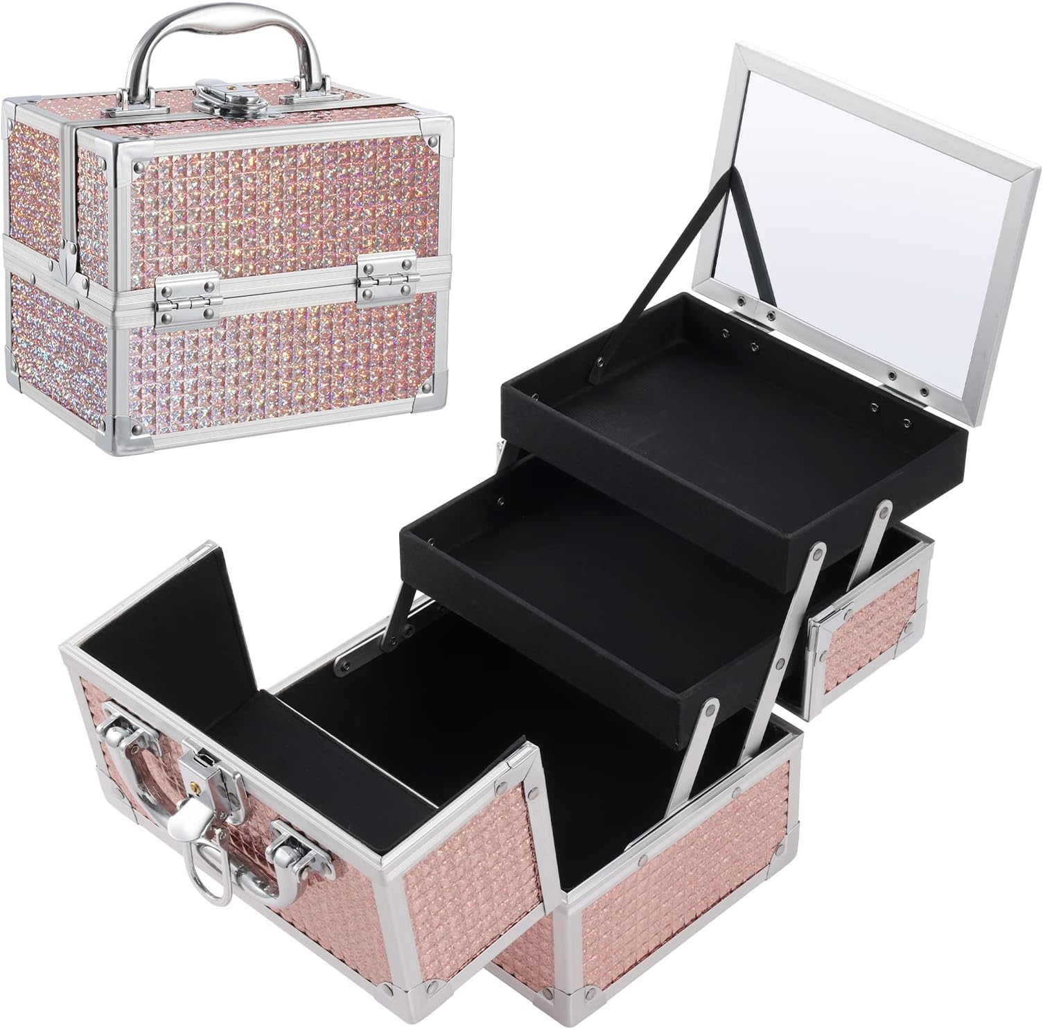 Amazon.com : Joligrace Makeup Box Cosmetic Train Case Jewelry Organizer ...