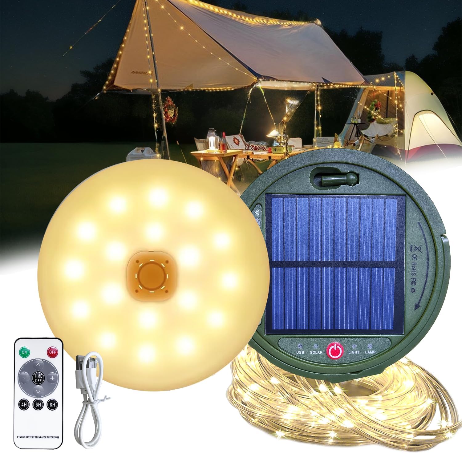 Solar Camping String Lights, 39Ft Long String, Muti-function Solar ...