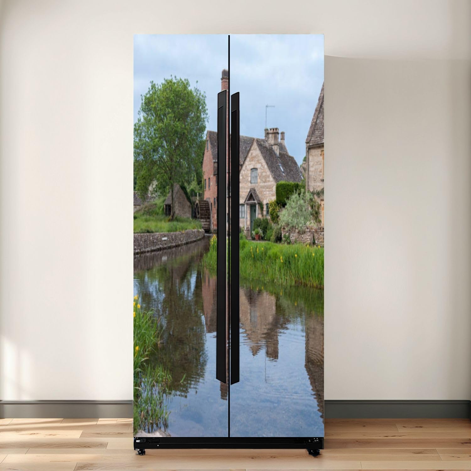 Self Adhesive Vinyl Refrigerator Wrap Set Old Mill Along River Eye ...