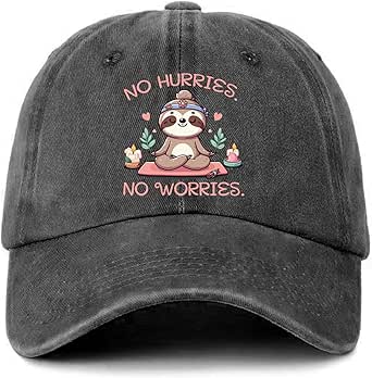 GOSJINNK Funny Sloth Distressed Washed Black Baseball Cap No Hurries No ...