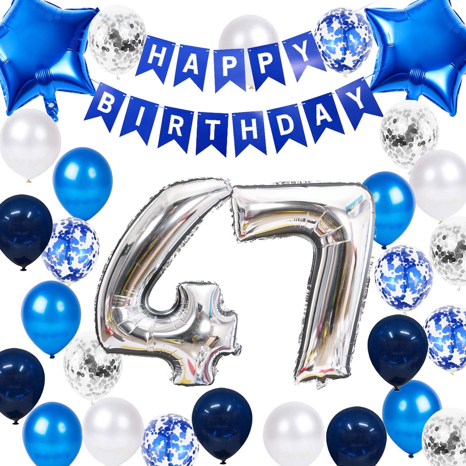 Amazon.com: 47th Birthday Party Decoration Blue Silver for Men, Happy ...