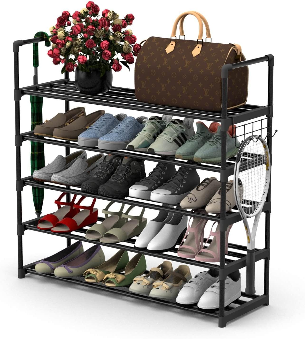 Amazon.com: Hsscblet 5 Tiers Metal Shoe Rack,Adjustable Shoe Shelf ...