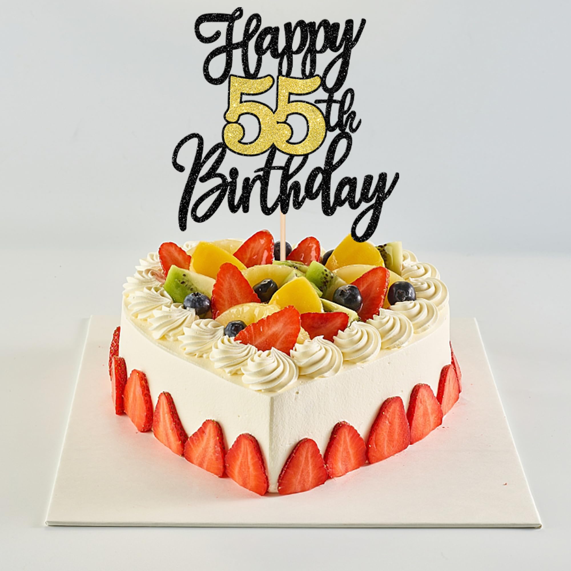 Snapklik.com : 1 PCS Happy 55th Birthday Cake Topper Black Gold Glitter ...