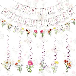 Amazon.com: 34 PCS Flower Birthday Decorations She Is A Wildflower Birthday Party Banner Garland ...