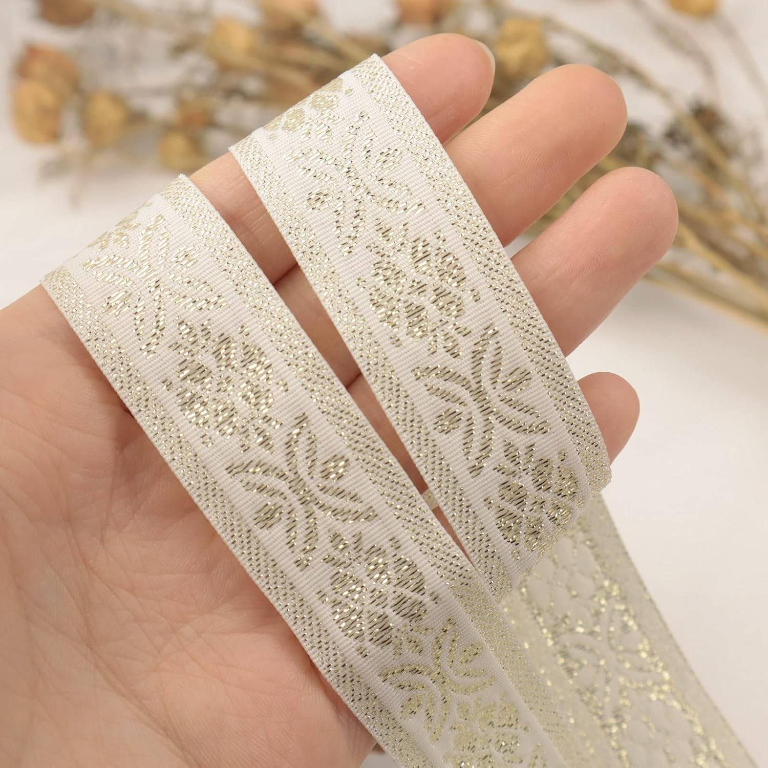 Amazon.com: IDONGCAI Jacquard Ribbon, 10 Yards Narrow Floral Jacquard ...