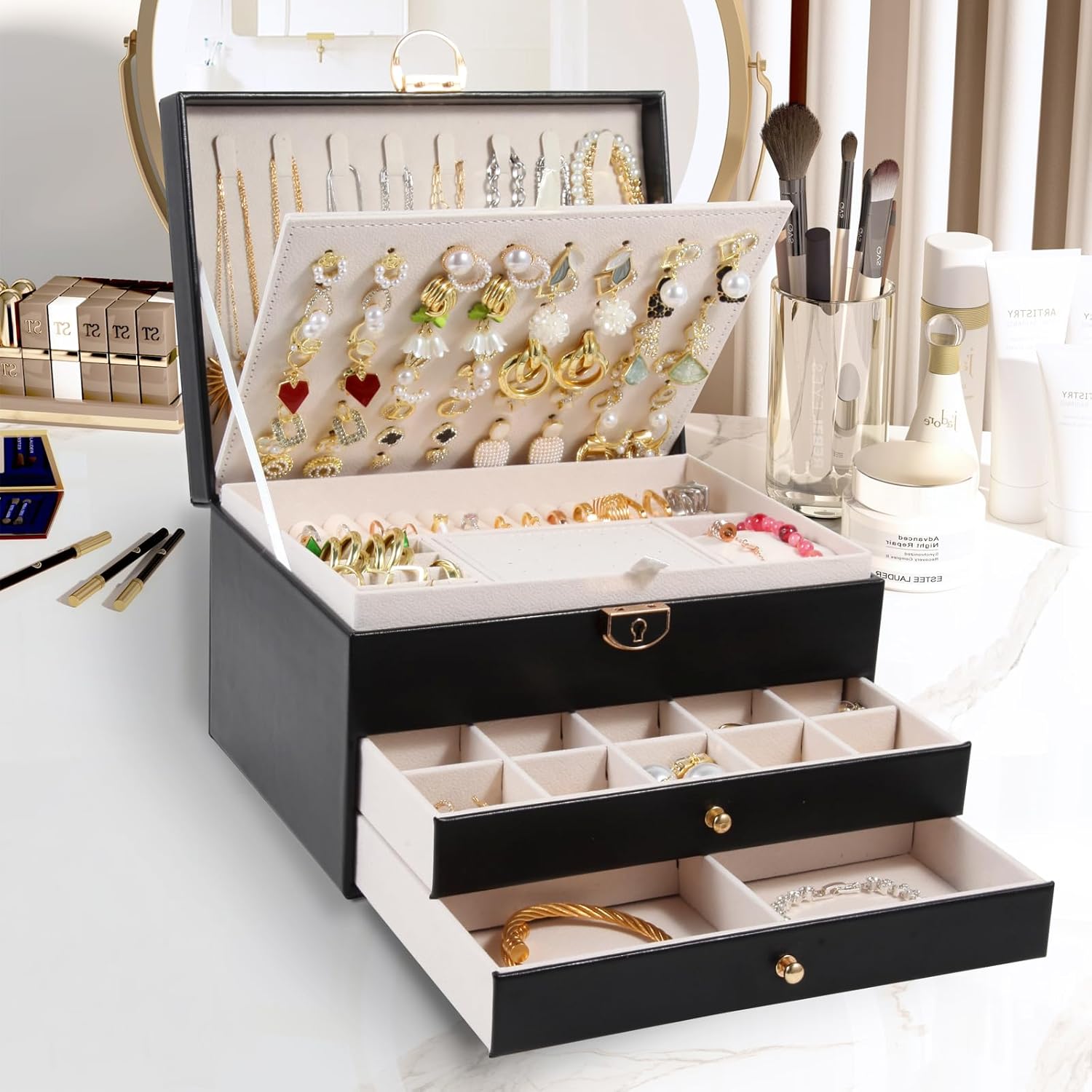 Amazon.com: Luxnwatts Jewelry Box for Women Earring Holder Jewelry ...