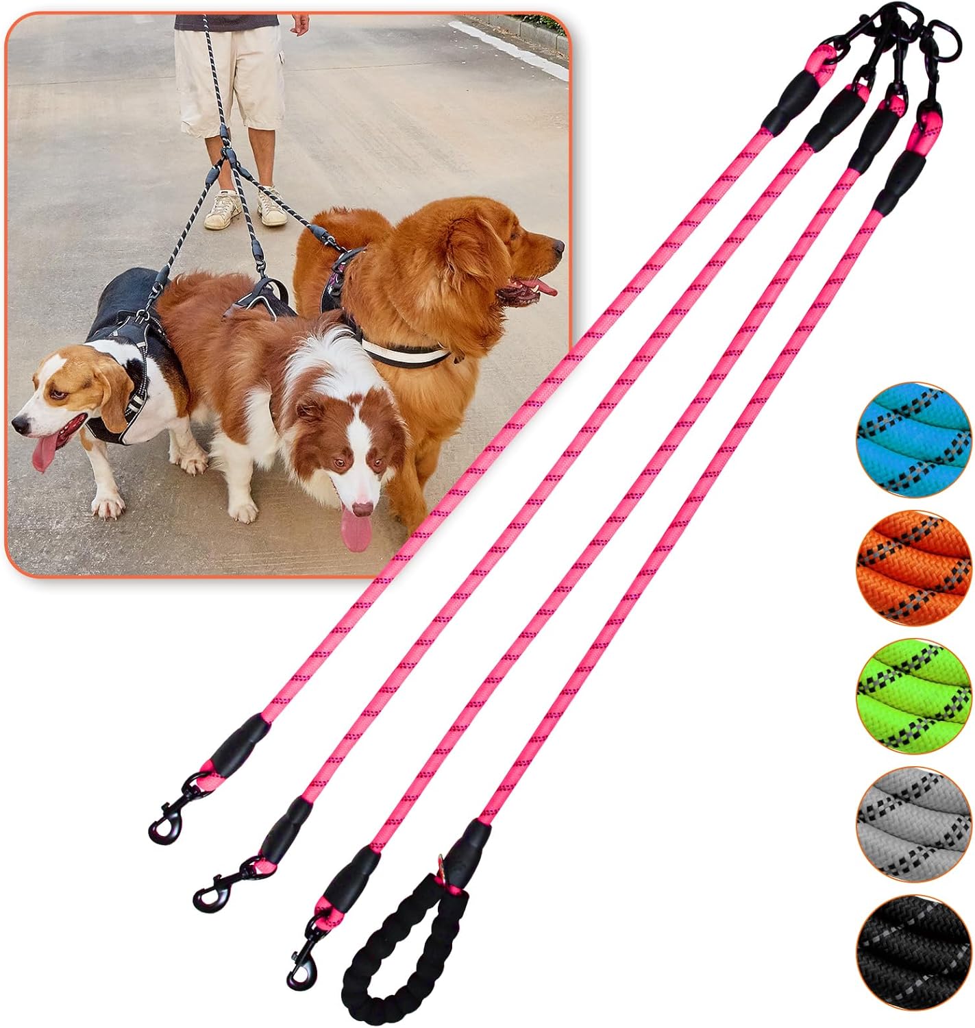 Amazon.com : Three Dog Leash,3 Way Dog Leash,No Tangle Triple Leash for ...