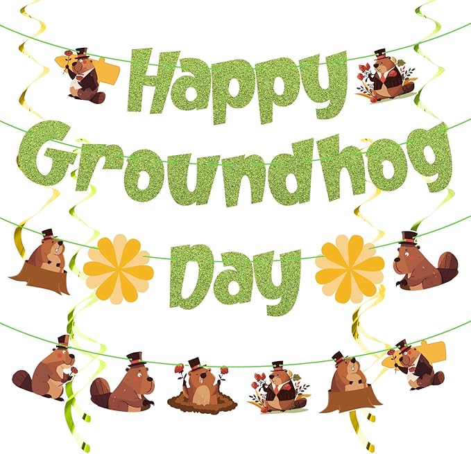 Amazon.com: Happy Groundhog Day Banner, Cute Groundhog Animals Theme ...