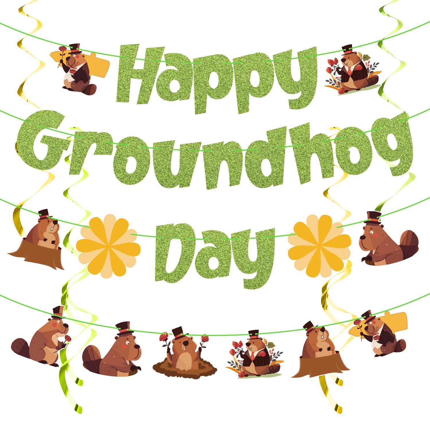Amazon.com: Happy Groundhog Day Banner, Cute Groundhog Animals Theme ...