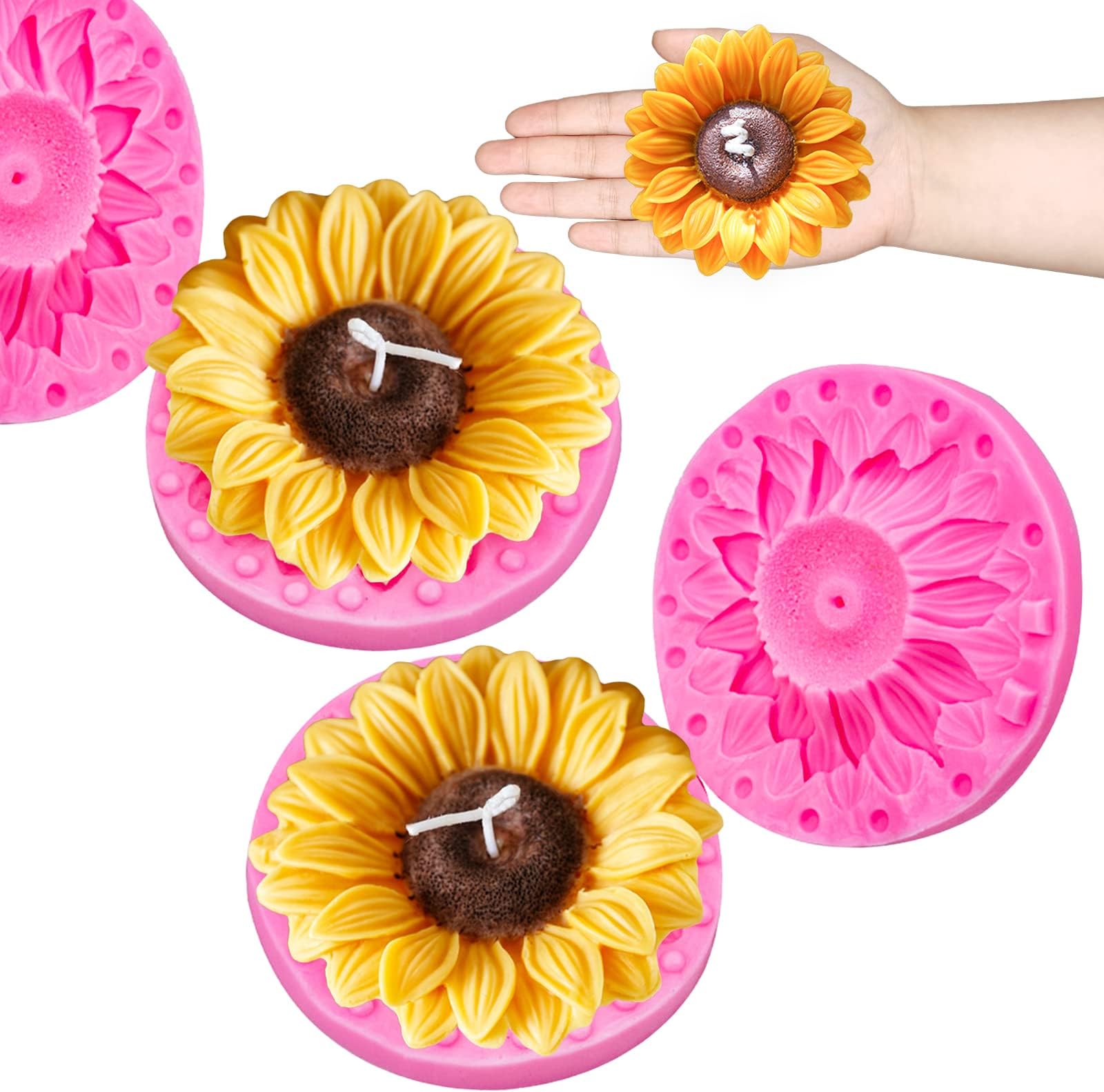 Amazon.com: Wehous 2PCS Large Sunflower Silicone Molds, 3D Flower ...