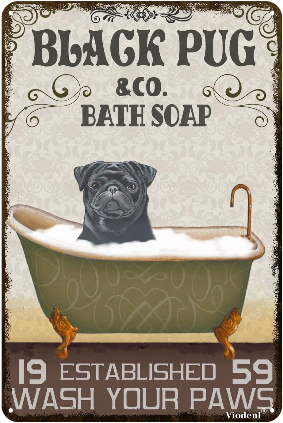 Amazon.com: Black Pug Bathroom Metal Tin Sign,Wash Your Paws,Wall Panel ...