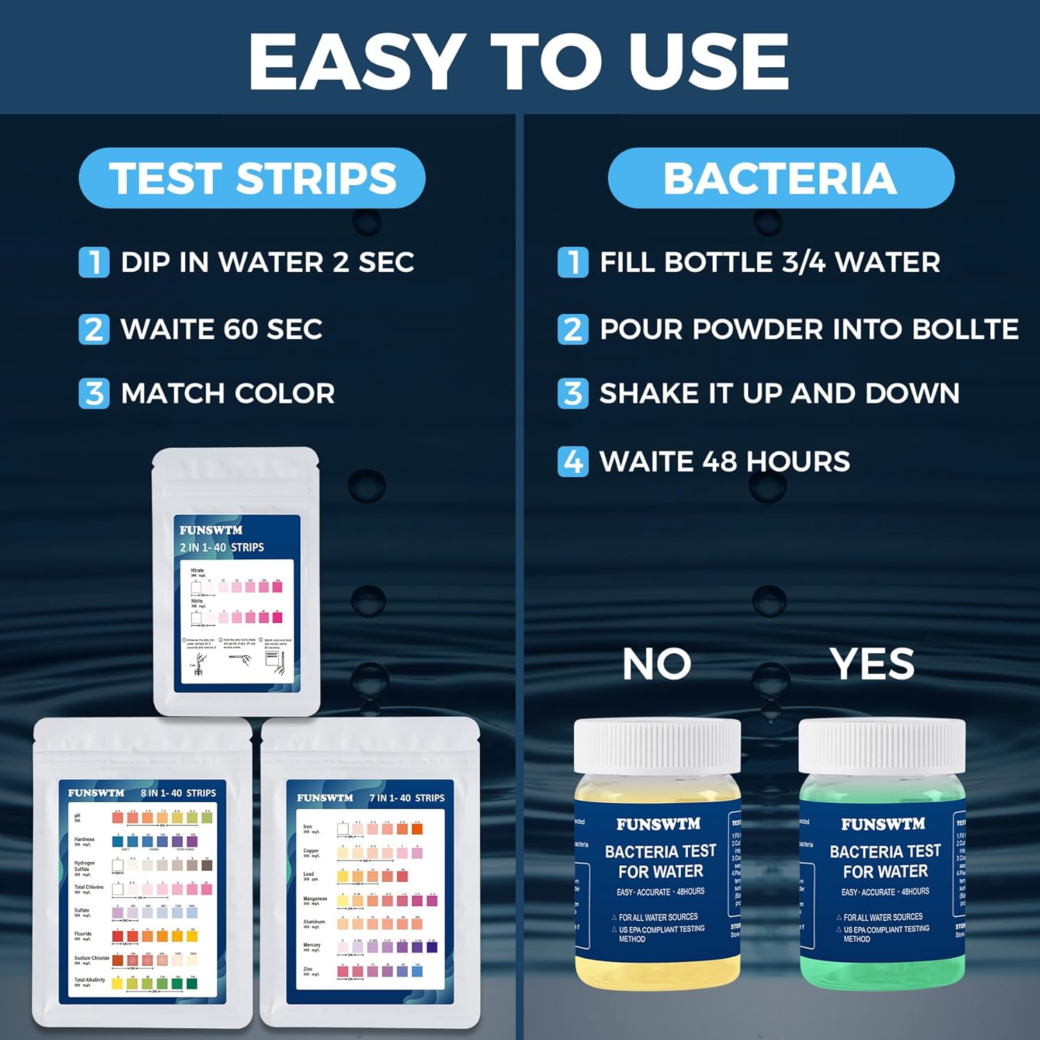 Kits de prueba de agua para agua potable con 5 pruebas para bacterias ...