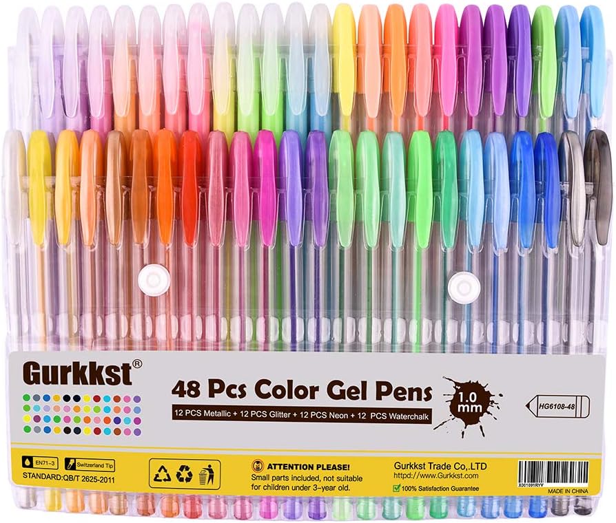 Gurkkst 48 Packs Color Gel Ink Pens Set The Best Gel Pens for Adult and ...