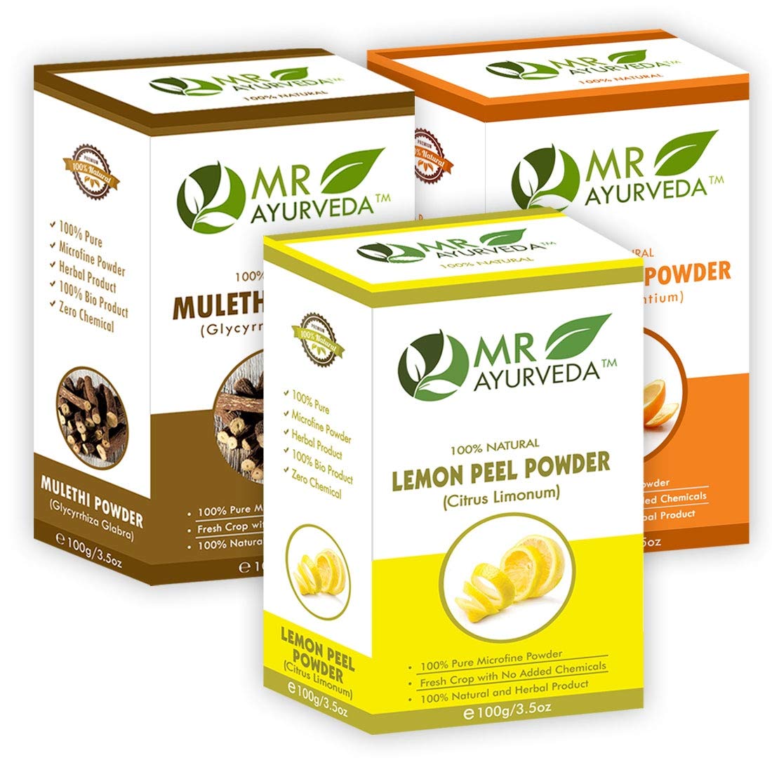 MR Ayurveda 100% Organic Mulethi Powder, Lemon Peel Powder & Orange ...