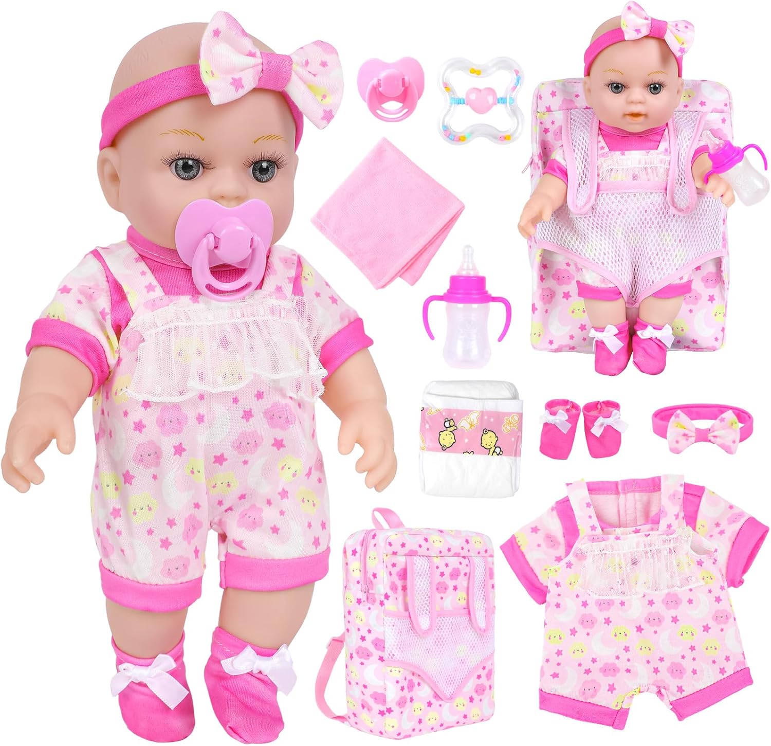 Amazon.com: XFEYUE 12 Inch Baby Doll Playset with Backpack and Dolls ...