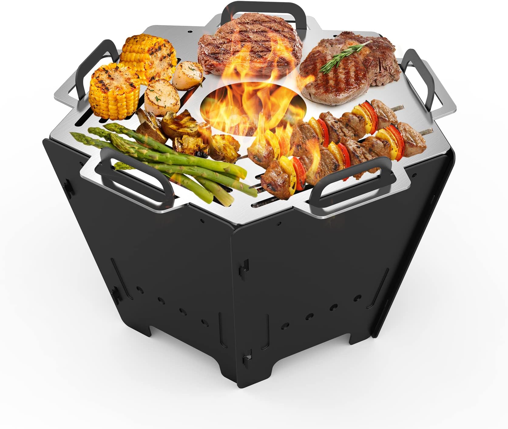 onlyfire Camping BBQ Fire Pit, Collapsible Firepit Portable Wood Fired ...