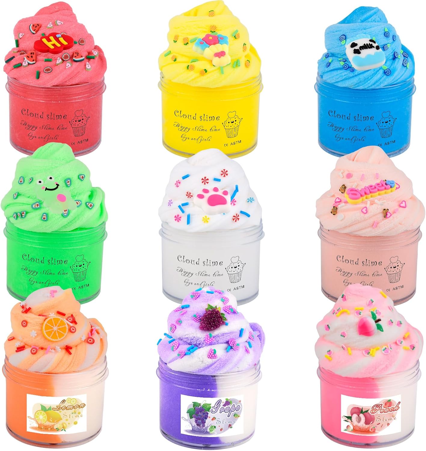 Amazon.com: 9 Pack Mini Cloud Slime Kit,with Peach and Cute Frog Charms ...