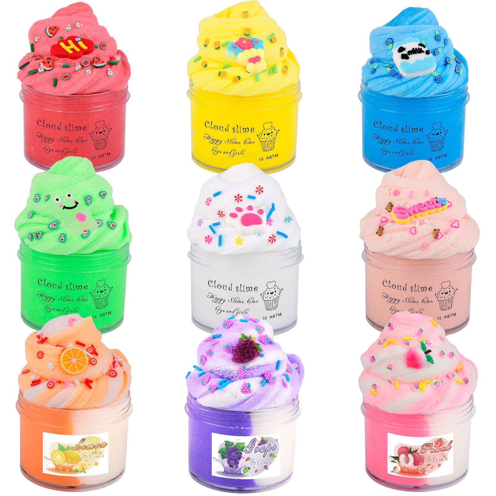 Amazon.com: 9 Pack Mini Cloud Slime Kit,with Peach and Cute Frog Charms ...